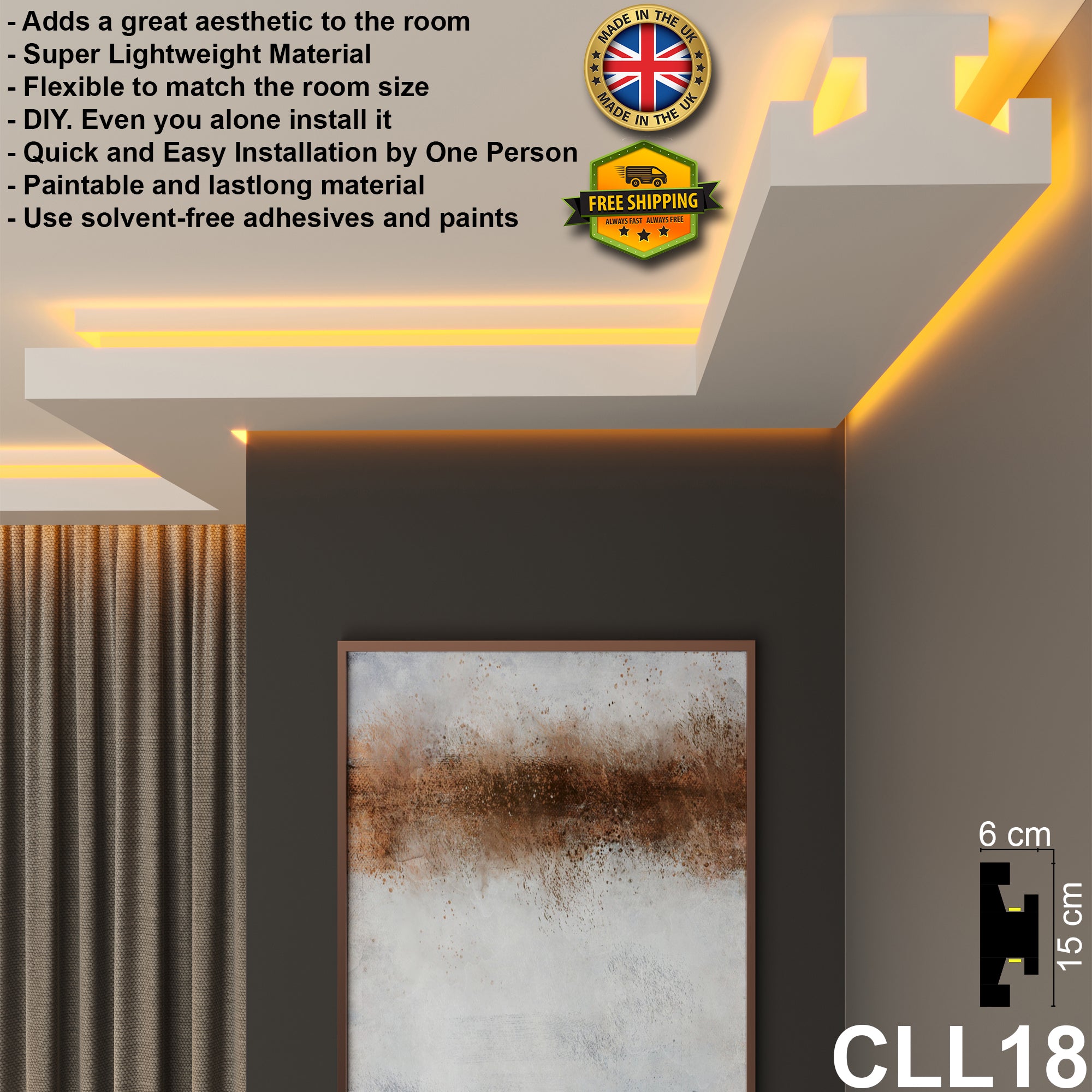 XPS LED Ceiling Coving Cornice Moulding - CLL18 | Fast Decor