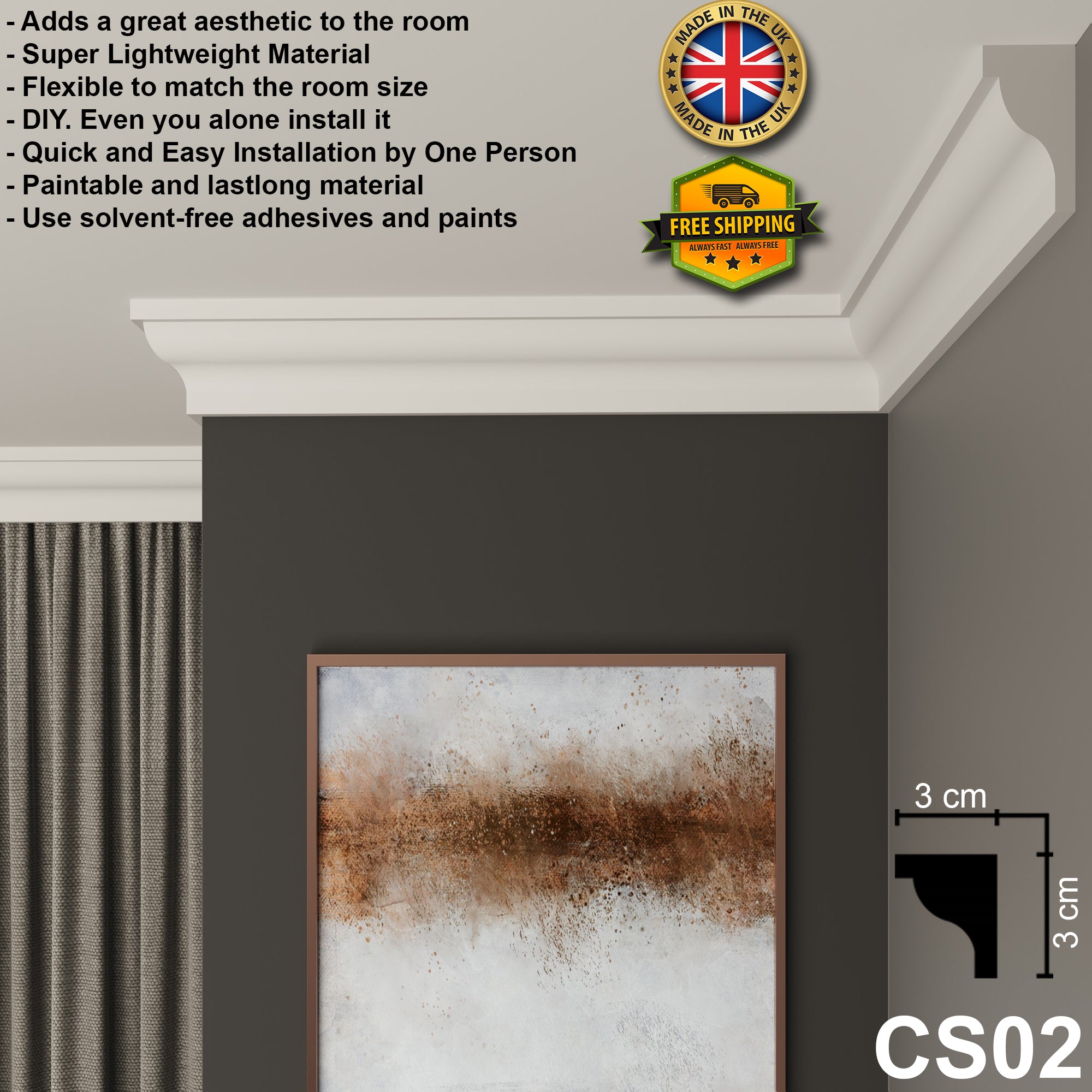 XPS Ceiling Coving Cornice Moulding - CS02 | Fast Decor