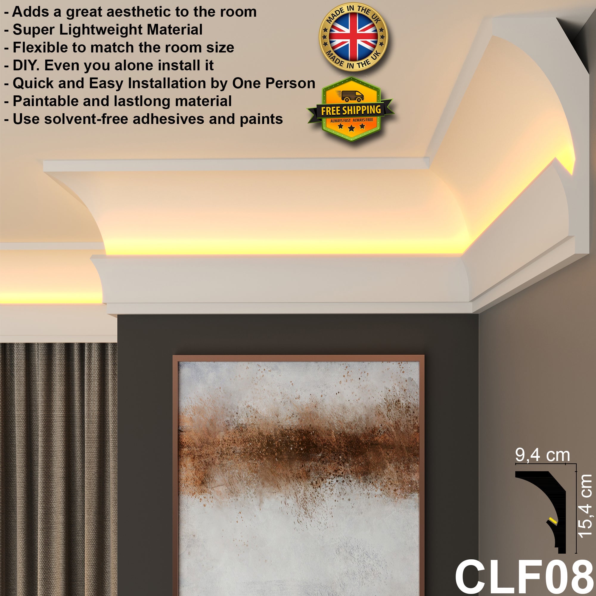 Led Coving Cornice Moulding Ceiling Decoration CLF08 | Fast Decor